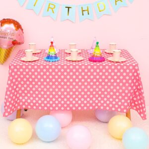 ZJDHPTY 3Pack Plastic Table Cloth Disposable for Rectangle Tables, Pink Polka Dot Table Cloths for Birthday Baby Shower Minnie Mouse Theme Party Decorations Size 54x108 Inch (Pink+White dots)