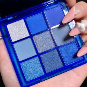 yeweian blue eyeshadow palette, 9 colors glitter matte eyeshadow makeup palette,silver grey light blue eyeshadow palette, highly pigmented waterproof corpse bride makeup eyeshadow for blue eyes