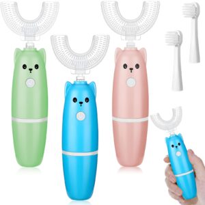 3 pcs kids electric u shaped toothbrush toddler electric toothbrush 360 whole mouth toothbrush ultrasonic children toothbrushes automatic cartoon tooth brush with 3 types brush head for oral cleaning