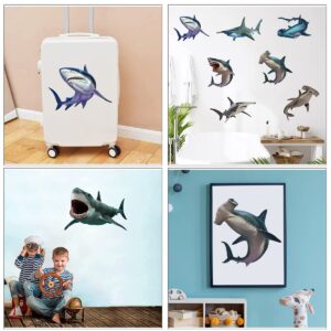 MEFOSS 11 PCS 3D Large Shark Wall Decal Stickers, Ocean Animal Under The Sea Wall Decal Stickers, Peel and Stick Removable Sea Creature Shark Stickers for Kids Room Playroom Bathroom Baby Nursery Wall Decor