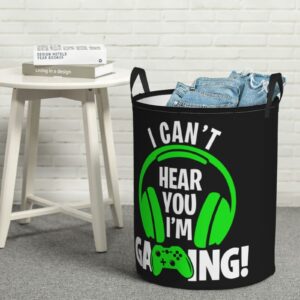 Headphones And Gamepad Round Laundry Hamper Storage Basket Toys Clothes Organizer Bin For Home Bathroom Bedroom Dorm Nursery, 62L