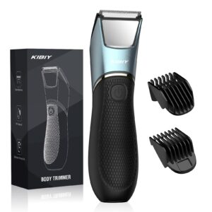 body hair trimmer for men - electric ball shaver razor for pubic groin hair grooming with built-in led light and mirror, ceramic blade, no pulls, no cuts, waterproof wet/dry cordless use (blue)