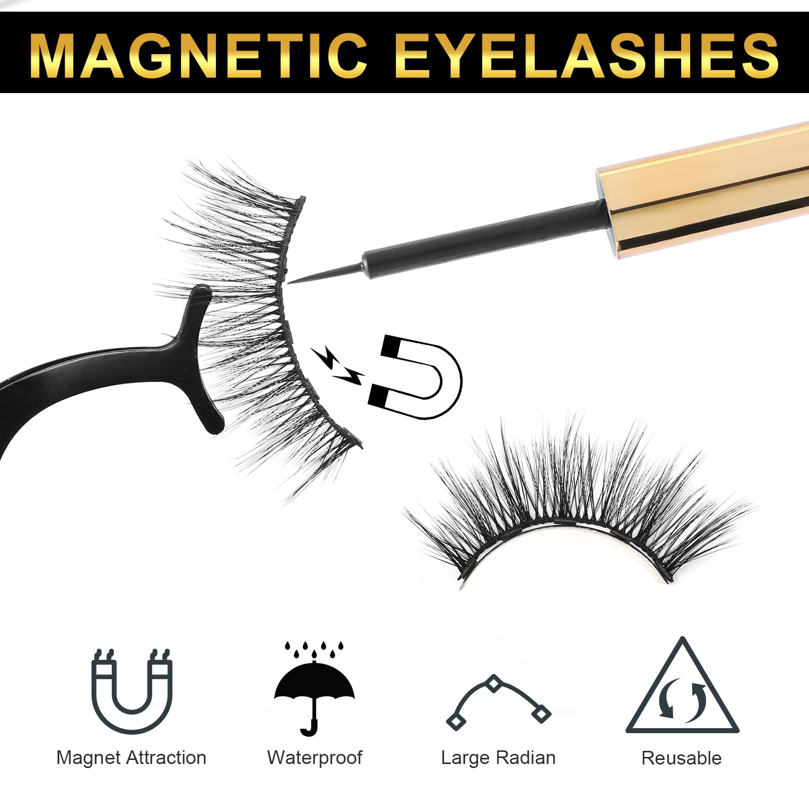 BESNEL Magnetic Eyelashes with 20 Pairs Premium 3D Different Density and 2 Lash Extension Tweezers for Women Girls Natural Look Reusable No Glue Needed