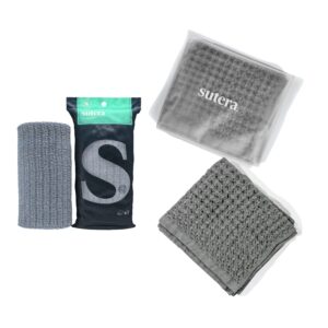 sutera - exfoliating shower towel gray and waffle bath towel gray bundle