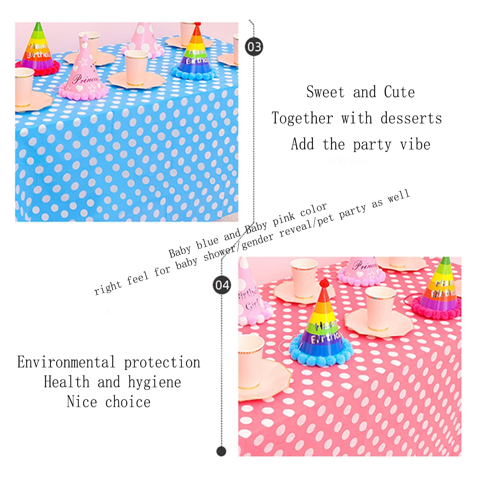 ZJDHPTY 3Pack Plastic Table Cloth Disposable for Rectangle Tables, Pink Polka Dot Table Cloths for Birthday Baby Shower Minnie Mouse Theme Party Decorations Size 54x108 Inch (Pink+White dots)