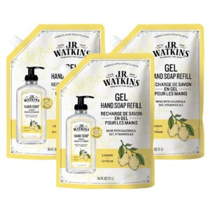 J.R. Watkins Gel Hand Soap Refill, Moisturizing Hand Wash, All Natural, Alcohol-Free, Cruelty-Free, USA Made, Lemon, 34 Fl Oz, 3 Pack