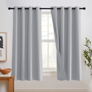 ryb home 100% blackout curtains with noise absorbing liner, 3 layers soundproof thermal insulated summer drapes for bedroom living room baby nursery, 52 x 63 inch, sliver grey, set of 2