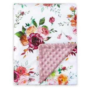 beilimu baby blanket for girls super soft plush with double layer dotted backing for infant toddler pink floral multicolor printed design receiving blanket 30 x 40 inch