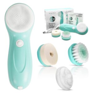 rechargeable facial cleansing brush | exfoliating spin face brush cleanser applicator washing scrubber kit set cleaning silicone wash mask scrub electric spinning cleaner exfoliator dry with 3 brushes