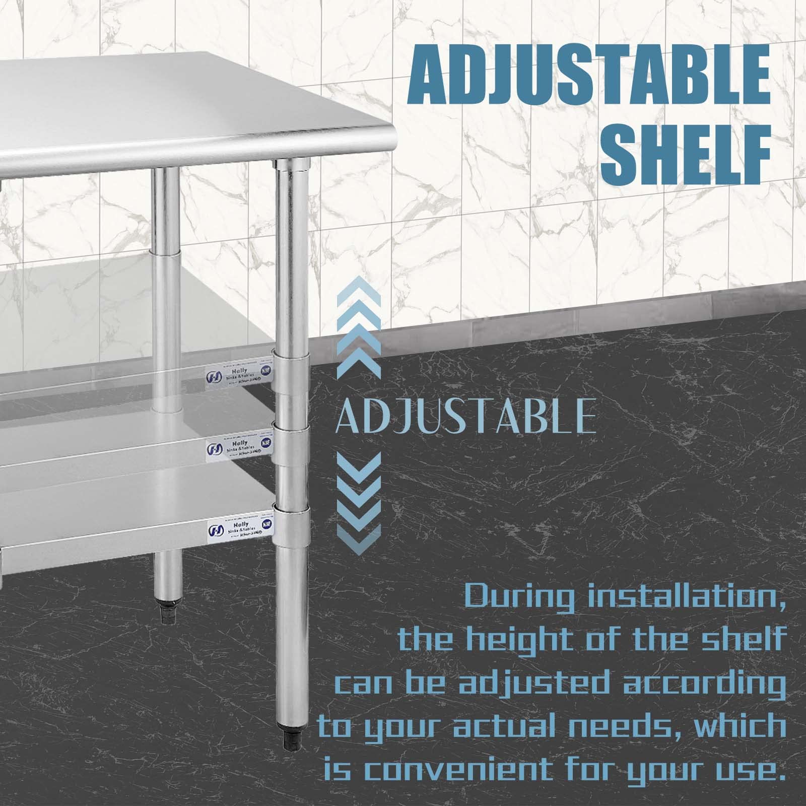 Hally Stainless Steel Table with Double Overshelf for Prep & Work 24 x 48 Inches, NSF Commercial Heavy Duty Table with Undershelf for Restaurant, Home and Hotel