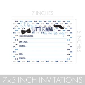 DISTINCTIVS It's a Boy Little Man Themed Baby Shower Invitations - 10 Fill In Invite Cards with White Envelopes - Bowties and Mustaches