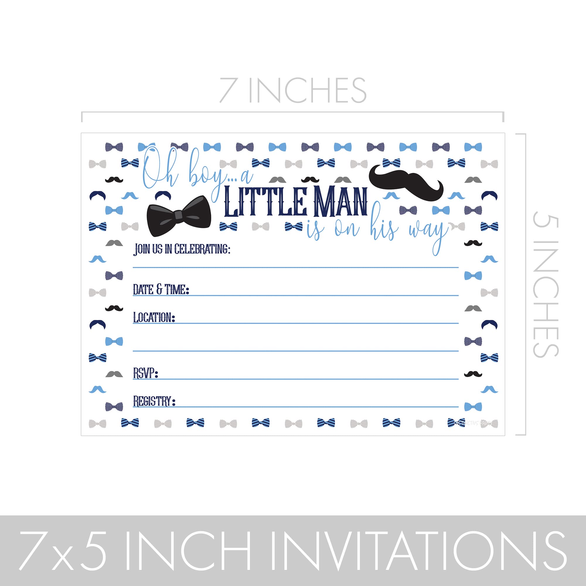 DISTINCTIVS It's a Boy Little Man Themed Baby Shower Invitations - 10 Fill In Invite Cards with White Envelopes - Bowties and Mustaches