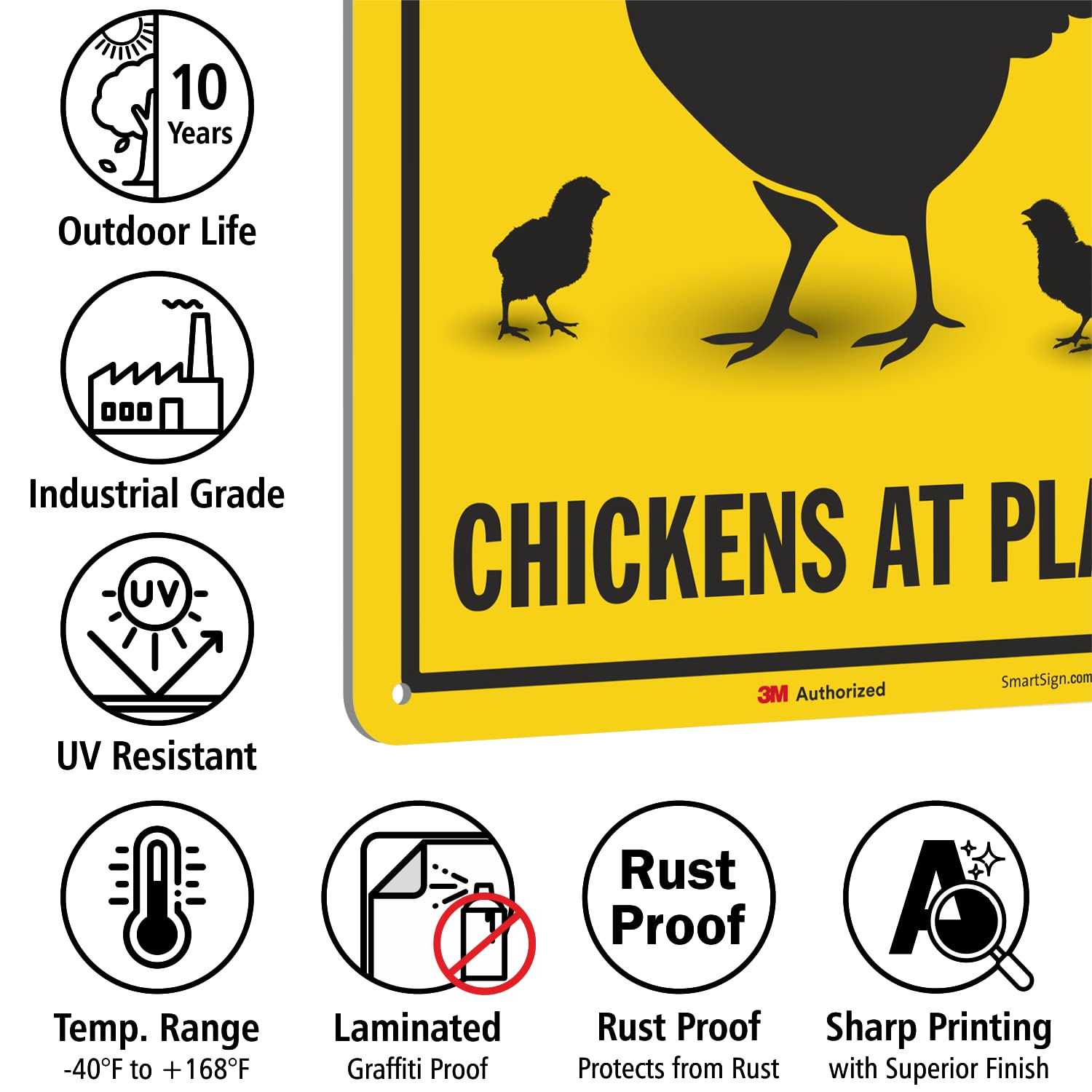 SmartSign 14 x 10 inch “Slow - Chickens At Play” Metal Sign, 40 mil Aluminum, 3M Laminated Engineer Grade Reflective Material, Black and Yellow