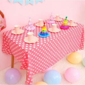 ZJDHPTY 3Pack Plastic Table Cloth Disposable for Rectangle Tables, Pink Polka Dot Table Cloths for Birthday Baby Shower Minnie Mouse Theme Party Decorations Size 54x108 Inch (Pink+White dots)