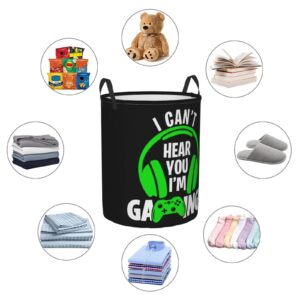 Headphones And Gamepad Round Laundry Hamper Storage Basket Toys Clothes Organizer Bin For Home Bathroom Bedroom Dorm Nursery, 62L