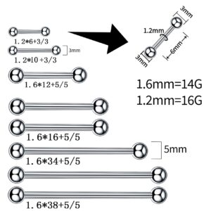 Tustrion 94PCS Mixed-pack Piercing Kits for All Body Piercings Stainless Steel 14G 16G 20G Jewelry and Needle with Tools Nose Septum Lip Ear Belly Button Cartilage Tragus