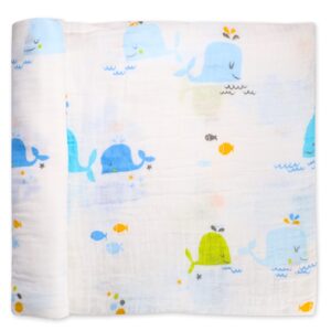 muslin swaddle blankets neutral receiving blanket for boys and girls soft whale print muslin swaddling blanket 47 x 47 inches