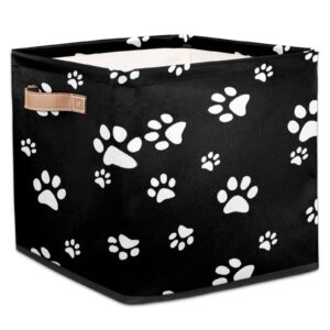 dog paw print storage basket for closet, animal puppy footprint storage bins with handles, foldable storage cube boxes for toys shelves pantry nursery organizing