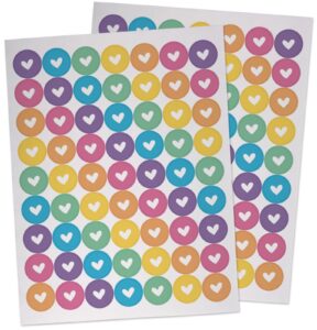 cute & colorful rainbow love heart stickers for envelopes - 6 round color heart designs - seals for envelopes, wedding, valentine, business (126 seals pack)