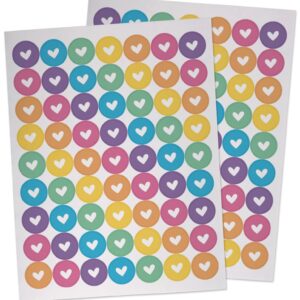 Cute & Colorful Rainbow Love Heart Stickers for Envelopes - 6 Round Color Heart Designs - Seals for Envelopes, Wedding, Valentine, Business (126 Seals Pack)