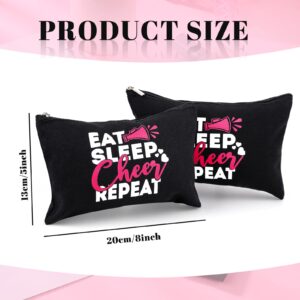 12 Pieces Cheer Makeup Bag Bulk Cheer Gifts for Cheerleaders Canvas Cheer Makeup Case Portable Travel Cheerleading Case for Girls Zipper Makeup Pouch for Women Teammates Toiletry Accessories, Black