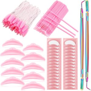 232 pcs lash lift kit, 50 lash lift rods silicone eyelash pads 2 eyelash separator tool with separation comb 100 micro swabs 50 crystal mascara brushes 30 pairs eye pads (pink)