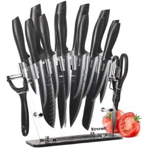 ticwell knife set, 19 pieces german stainless kitchen knife block sets include accessories,black