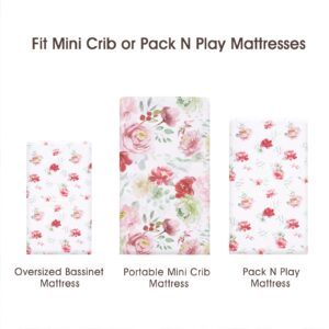 PHF Soft Mini Crib Sheet Set, 2 Pack Silky Comfy Pack N Play Sheets for Girls, Universal Fit for Pack N Play, Playard and Mini Crib Mattresses, Watercolor Floral