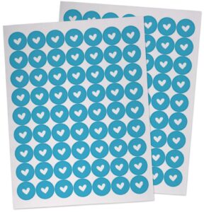 blue love heart stickers for envelopes - 126 seals pack - round color heart designs - seals for envelopes, wedding, valentine, business