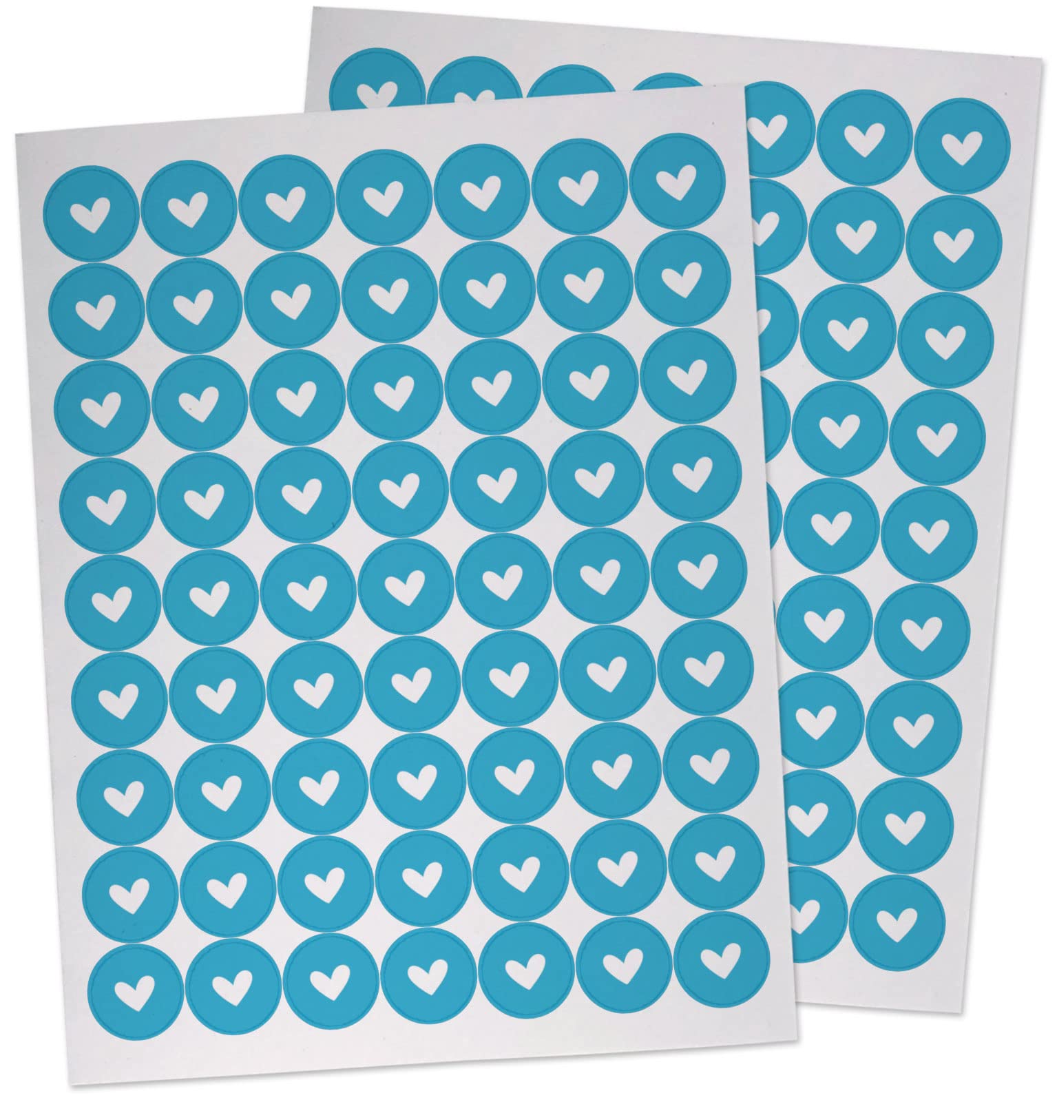 Blue Love Heart Stickers for Envelopes - 126 Seals Pack - Round Color Heart Designs - Seals for Envelopes, Wedding, Valentine, Business