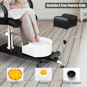 OmySalon Pedicure Chair with Stool & Bubble Massage Foot Bath, Hydraulic Pedi Chair for Nail Tech, Beauty Spa Salon Unit Station Technician Supplies