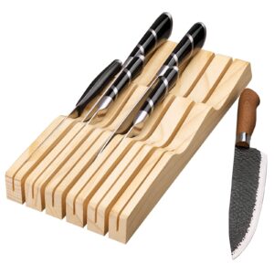 redcall kitchen knife holder for drawer solid wood universal knife block without knives,bamboo home & chef knife in-drawer organizer insert,premium under cabinet knife storage (11 knife holder)