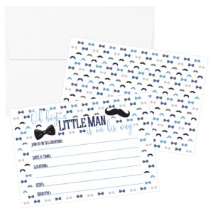 distinctivs it's a boy little man themed baby shower invitations - 10 fill in invite cards with white envelopes - bowties and mustaches