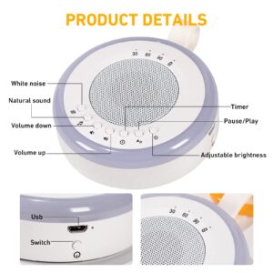 Portable Sound Machine, Baby White Noise Machine for Sleeping with Night Light, 16 Soothing Sounds & 3 Timer Settings, Memory Function, USB Rechargeable for Travelling Relaxing