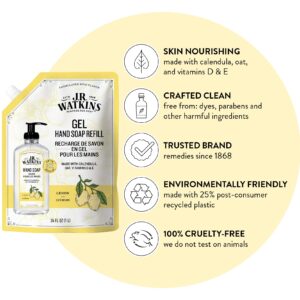 J.R. Watkins Gel Hand Soap Refill, Moisturizing Hand Wash, All Natural, Alcohol-Free, Cruelty-Free, USA Made, Lemon, 34 Fl Oz, 3 Pack