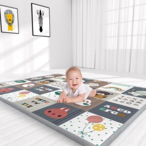 yoovee foldable baby play mat for crawling, extra large play mat for baby, waterproof non toxic anti-slip reversible foam playmat for baby toddlers kids, 79" x 71" x 0.4"