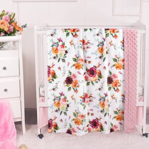 BEILIMU Baby Blanket for Girls Super Soft Plush with Double Layer Dotted Backing for Infant Toddler Pink Floral Multicolor Printed Design Receiving Blanket 30 x 40 Inch