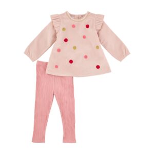 mud pie baby girl pink tunic and legging, polka dots, 5 toddler