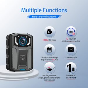 weyfinko FHD1080P Body Worn Cameras with Audio and Video Recording,Wearable Body Camera with Infrared NightVision and 12 HR Battery Life Recording(W1 Blue,No Card)