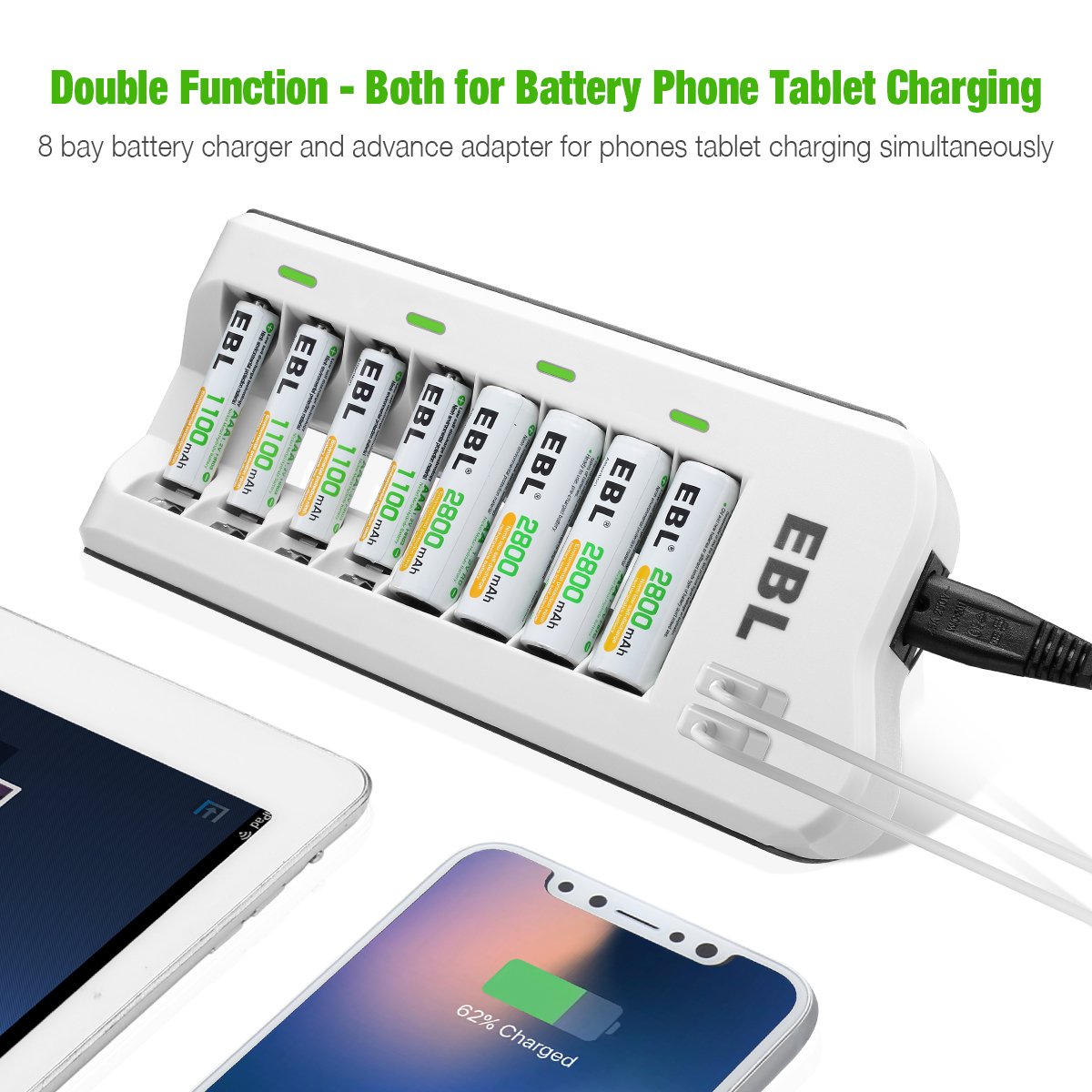 EBL 16 Counts AA Rechargeable Battery with 808U Battery Charger Combo