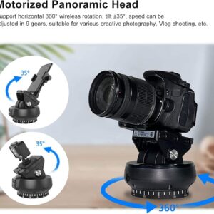 Motorized Pan Tilt Head, 100m Control, 360 Degree Rotation, Tilt ±35 Degree, 9 Gears Adjustable Speed, Panoramic Tripod Head for Smartphones, Camera