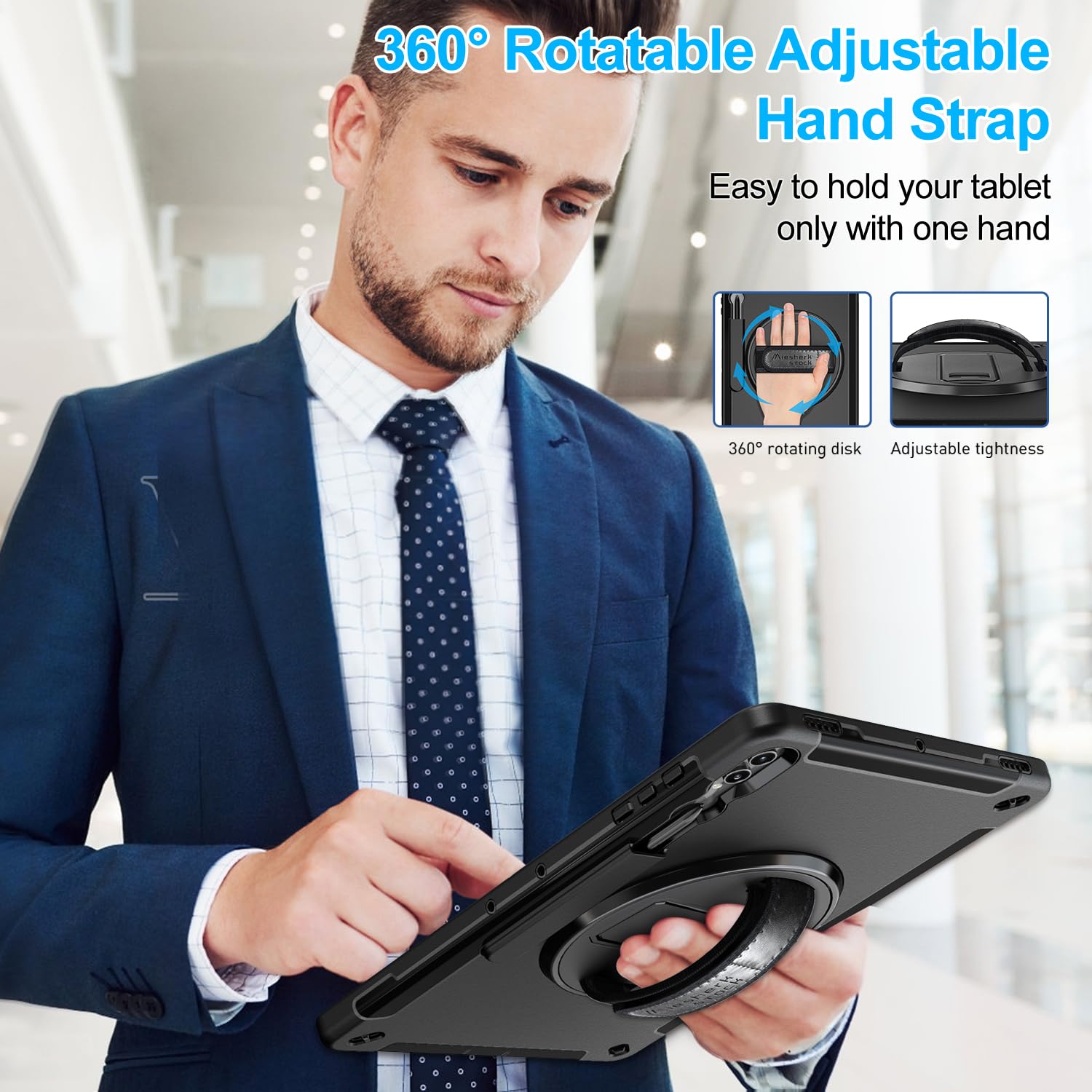 Case for Samsung Galaxy Tab S10 Ultra 2024: 3-Layer Rugged Military Grade Shockproof Case for Tab S9 Ultra/S8 Ultra 14.6 '' W/360° Swivel Stand - Handle - Shoulder Strap - S Pen Holder（Black+Black）