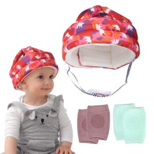 baby safety helmet for crawling walking, breathable protective infant helmet for 1-2 years baby walk no bump helmet - red