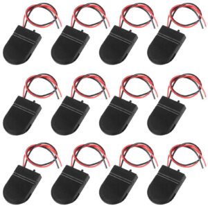 aoicrie 12pcs 1x 3v cr2032 battery holder coin button cell battery holder case with on/off switch lead wire type (black)