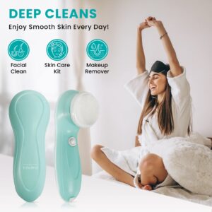 Rechargeable Facial Cleansing Brush | Exfoliating Spin Face Brush Cleanser Applicator Washing Scrubber Kit Set Cleaning Silicone Wash Mask Scrub Electric Spinning Cleaner Exfoliator Dry With 3 Brushes