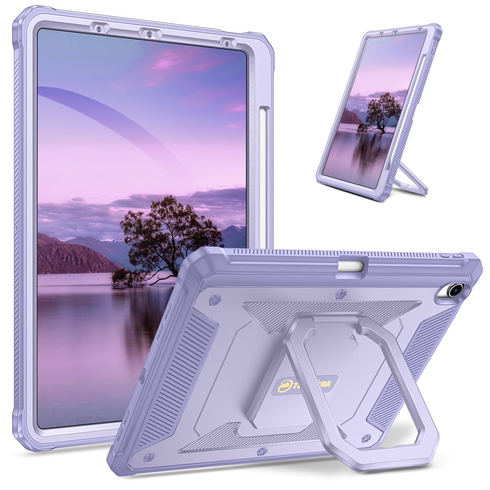 Fintie Case for iPad Air 5th Generation (2022) / iPad Air 4th Gen (2020) 10.9 Inch - [Tuatara Magic Ring] 360 Degree Rotating Grip Stand Shockproof Rugged Cover with Screen Protector, Lilac Purple