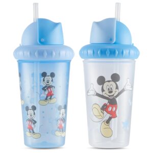 disney toddler sippy cups for boys and girls | 10 ounce sippy cup pack of two with straw and lid | durable blue leak proof travel water bottle for toddlers