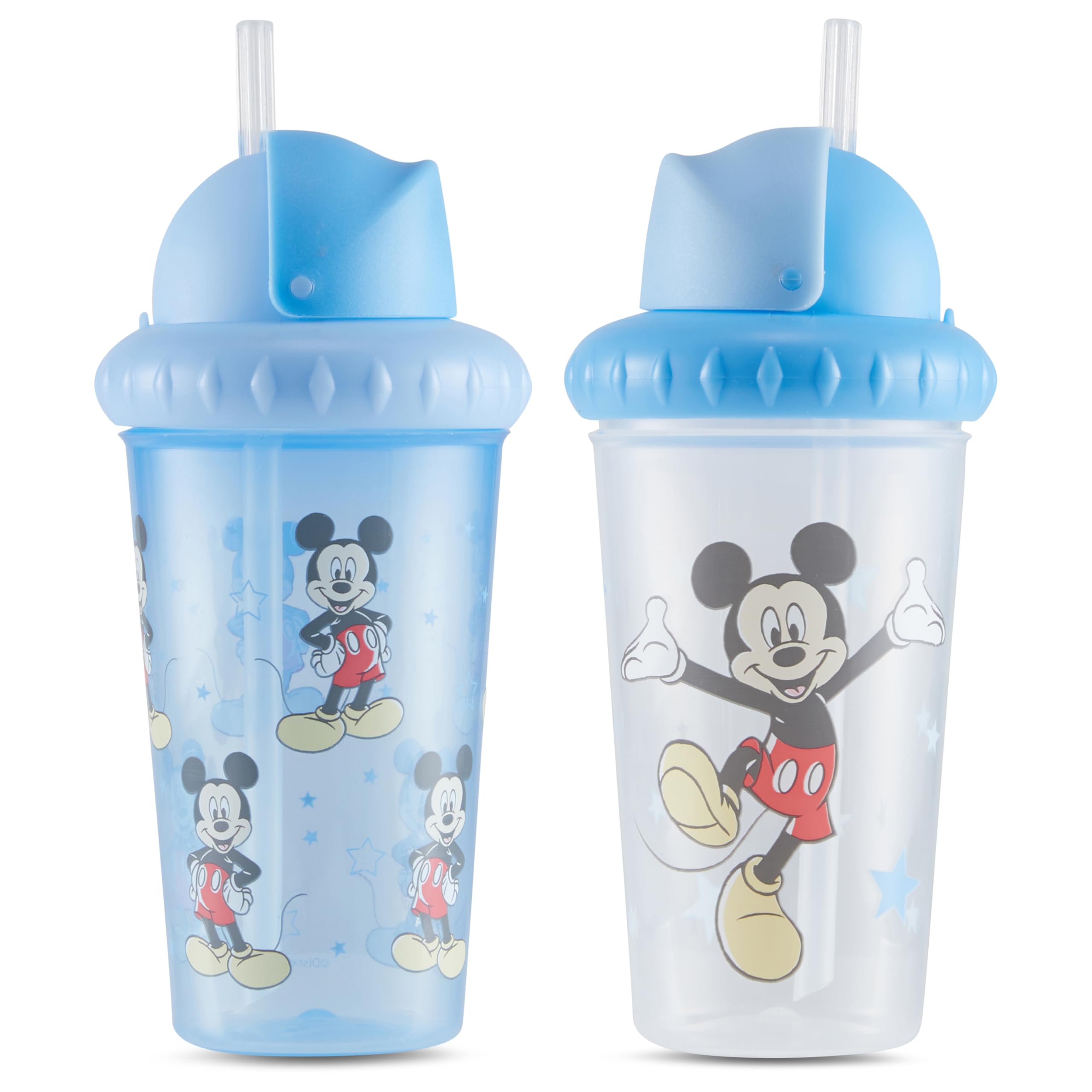 Disney Toddler Sippy Cups for Boys and Girls | 10 Ounce Sippy Cup Pack of Two with Straw and Lid | Durable Blue Leak Proof Travel Water Bottle for Toddlers