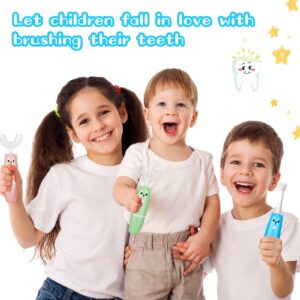 3 Pcs Kids Electric U Shaped Toothbrush Toddler Electric Toothbrush 360 Whole Mouth Toothbrush Ultrasonic Children Toothbrushes Automatic Cartoon Tooth Brush with 3 Types Brush Head for Oral Cleaning