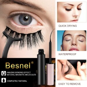 BESNEL Magnetic Eyelashes with 20 Pairs Premium 3D Different Density and 2 Lash Extension Tweezers for Women Girls Natural Look Reusable No Glue Needed